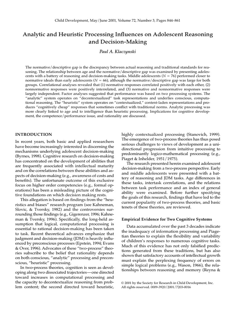 Analytic and Heuristic Processing - Adolescent Decision-Making | PDF ...
