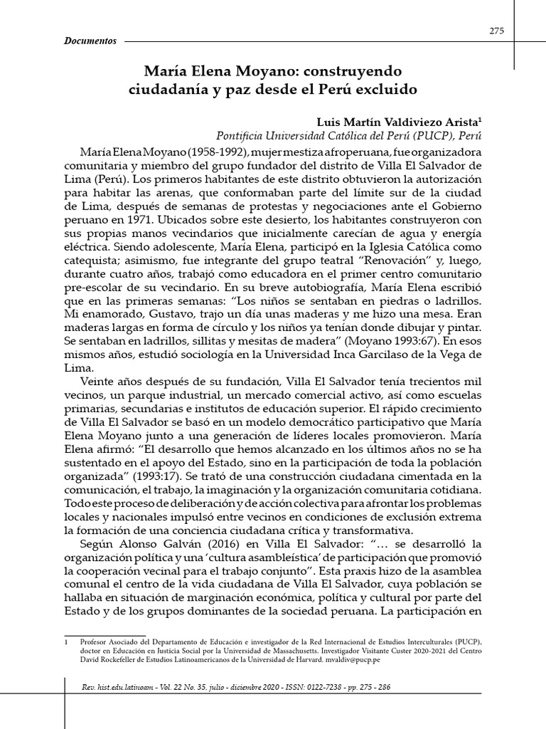 María Elena Moyano: Ciudadanía y Paz en Perú | PDF | Democracia ...