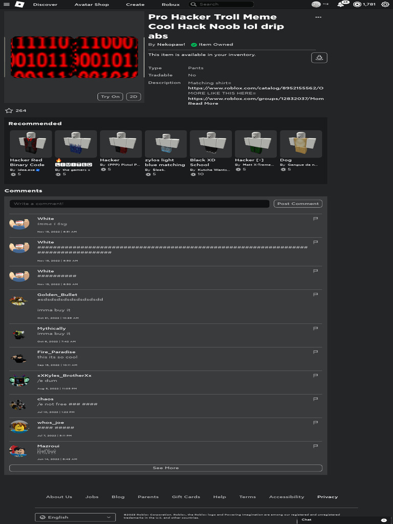 Pro Hacker Troll Meme Cool Hack Noob Lol Drip Abs - Roblox | PDF ...