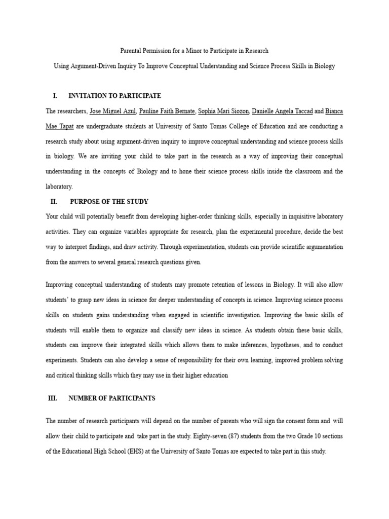 Consent Form For Parents | PDF | Science | Experiment