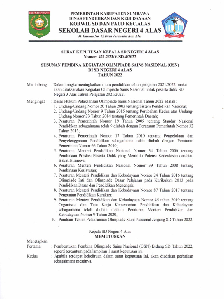 SK Pelaksanaan Osn | PDF