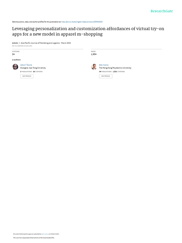 Leveraging Personalization and Customization Affordance of Virtual Try-On | PDF