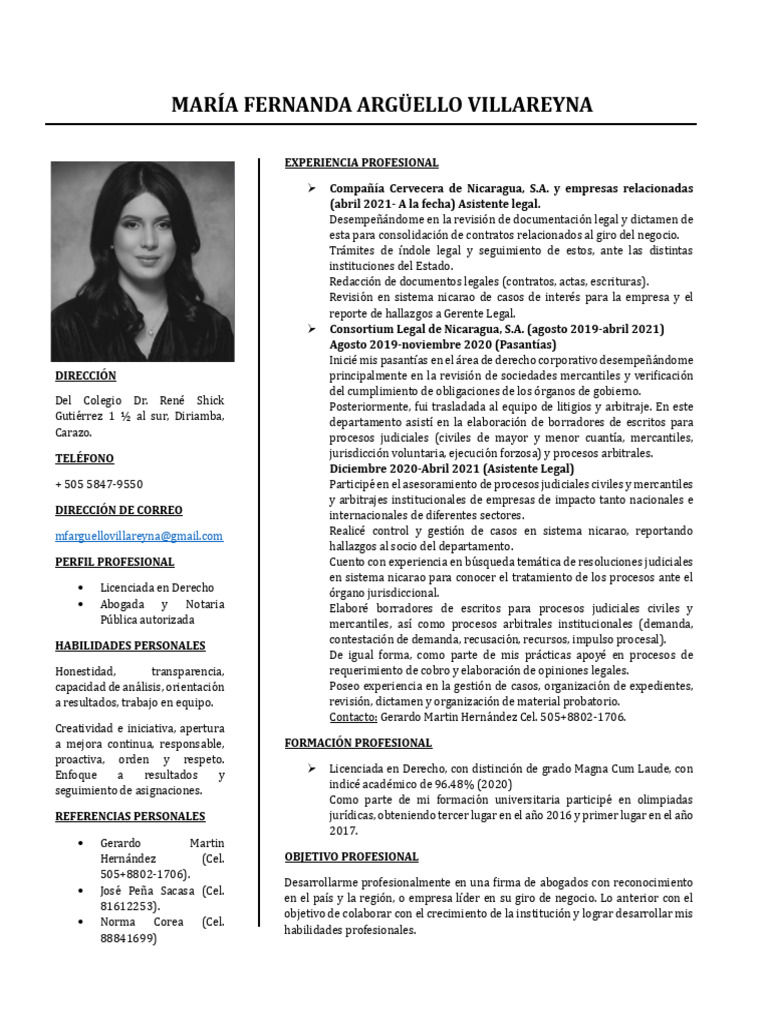 CV Maria Fernanda Arguello Villareyna | PDF | Justicia | Crimen y violencia