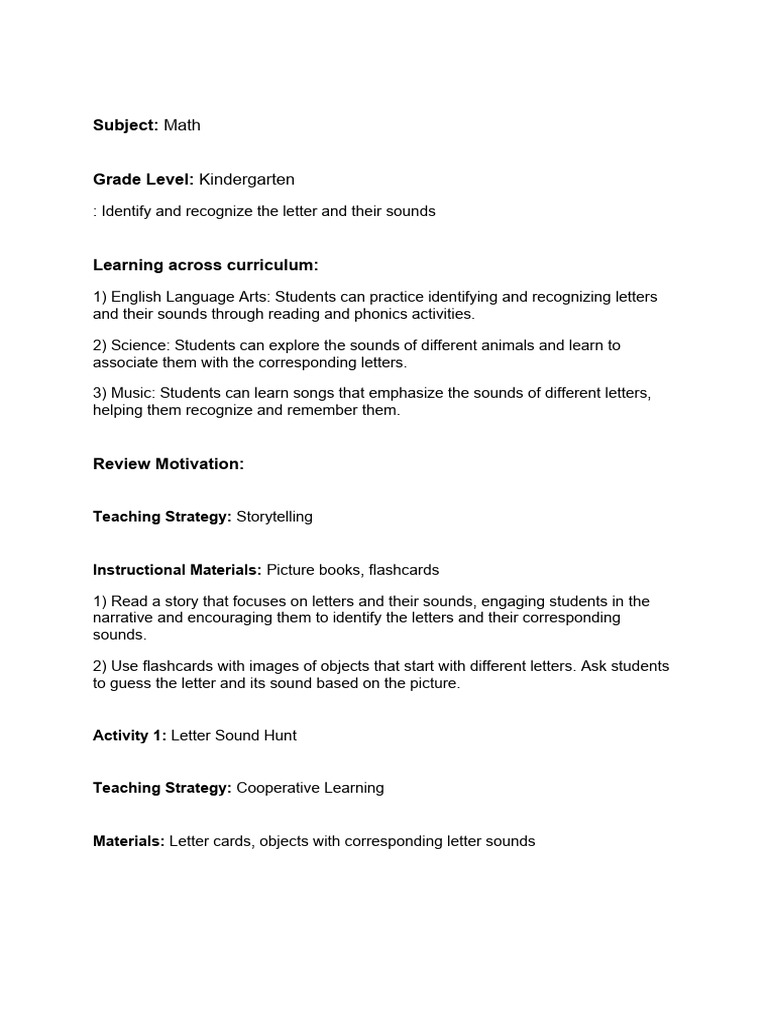Lesson - Plan Letter Sounds | Download Free PDF | Teaching | Neuroscience