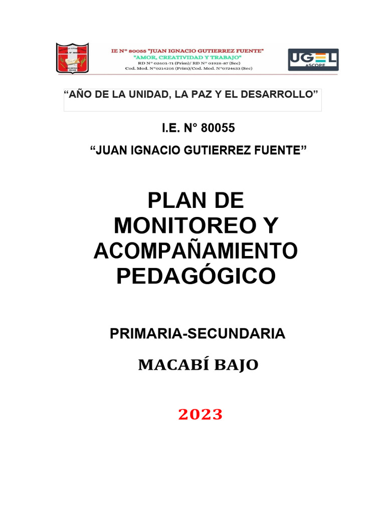 Plan de Monitoreo 2023. Ie #80055 Jigf-Mb | PDF | Evaluación | Enseñando