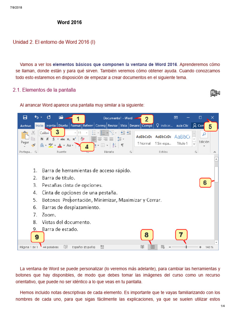 1 - El Entorno de Word 2016 | PDF