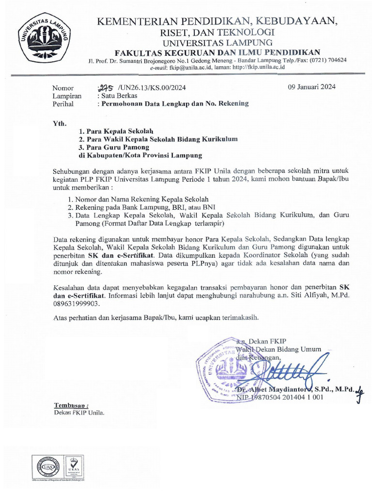 PLT - Permohonan Data Lengkap Dan No - Rek | PDF