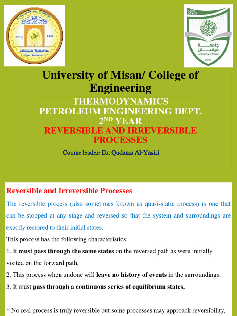 L5 - Reversible and Irriversible Processes | PDF | Science & Mathematics