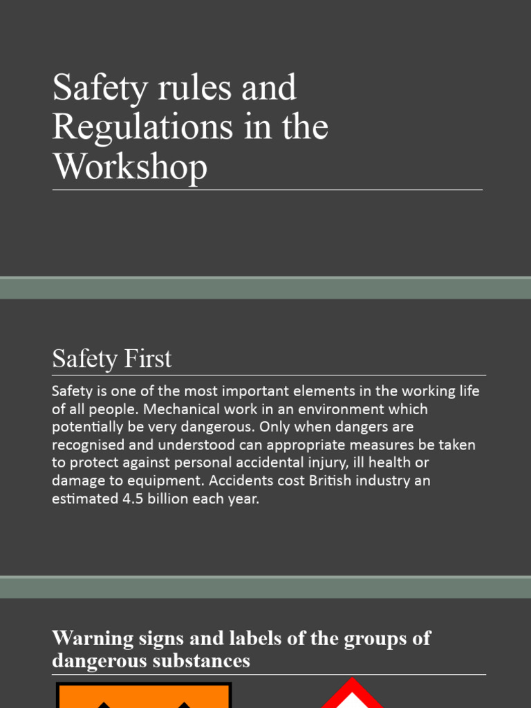 Presentation Safety Rules and Regulations in The Workshop | PDF | Wellness