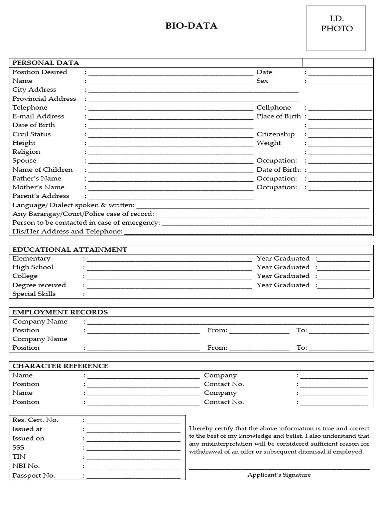 Bio Data | PDF | Government And Personhood