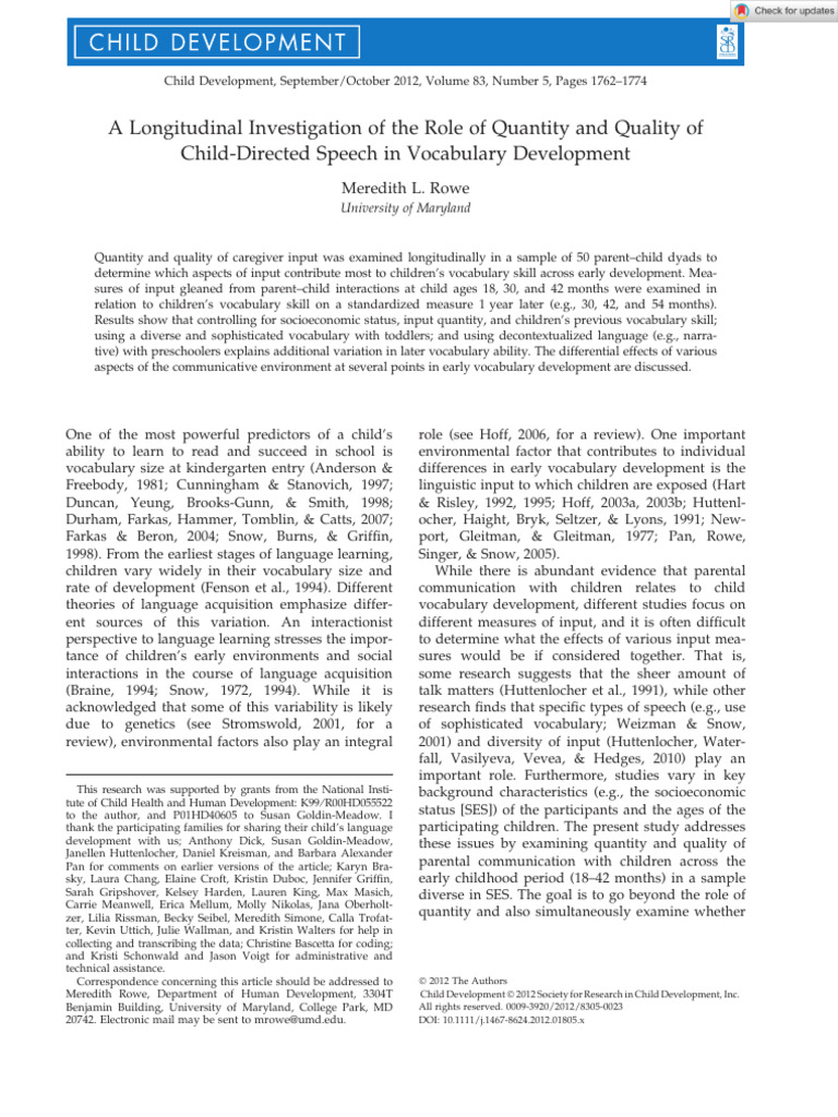 Child Development - 2012 - Rowe - A Longitudinal Investigation of The Role of Quantity and ...