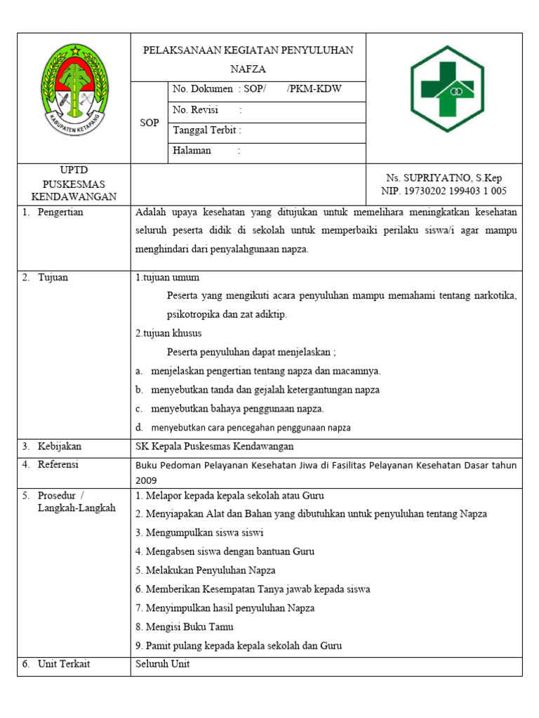 Sop Pelaksanaan Kegiatan Penyuluhan Nafza | PDF