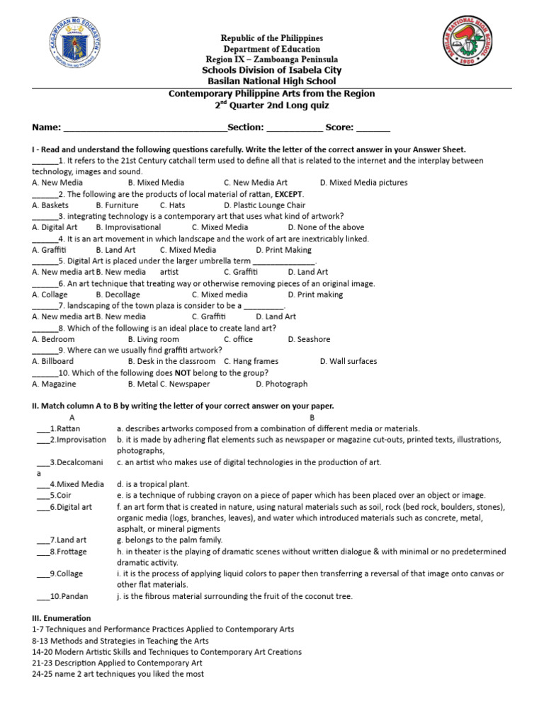 q2 1st Long Quiz | PDF | Collage