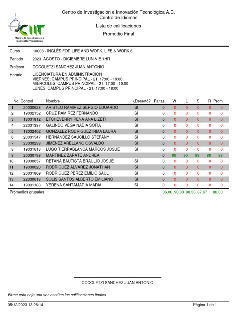 Curso 0006 Promedio Final | PDF