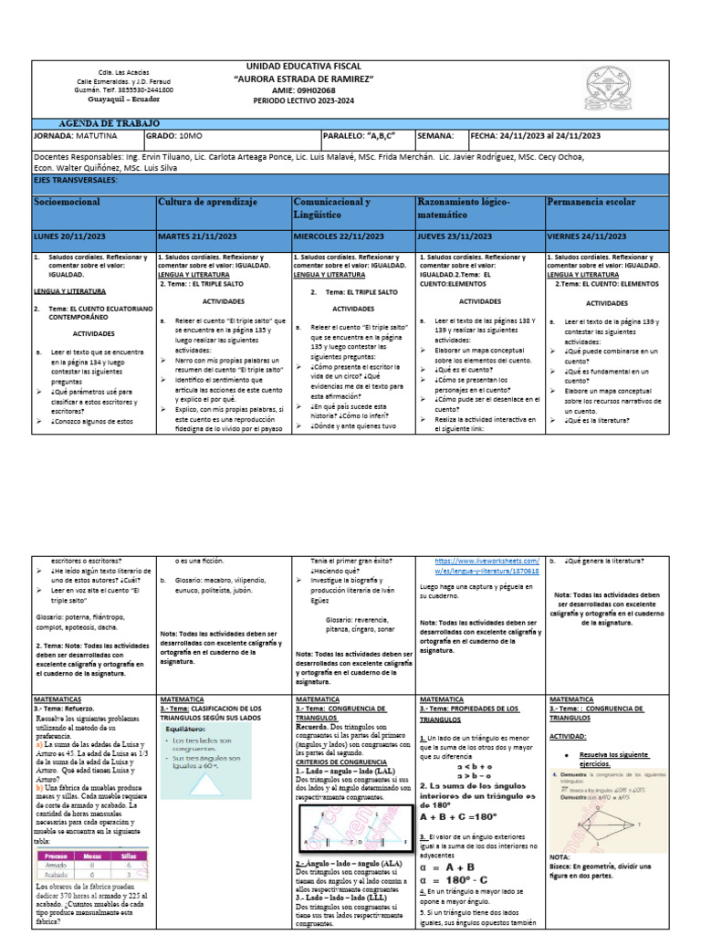 Agenda Educativa 10mo Grado Nov 2023 | PDF | Triángulo | Cuentos
