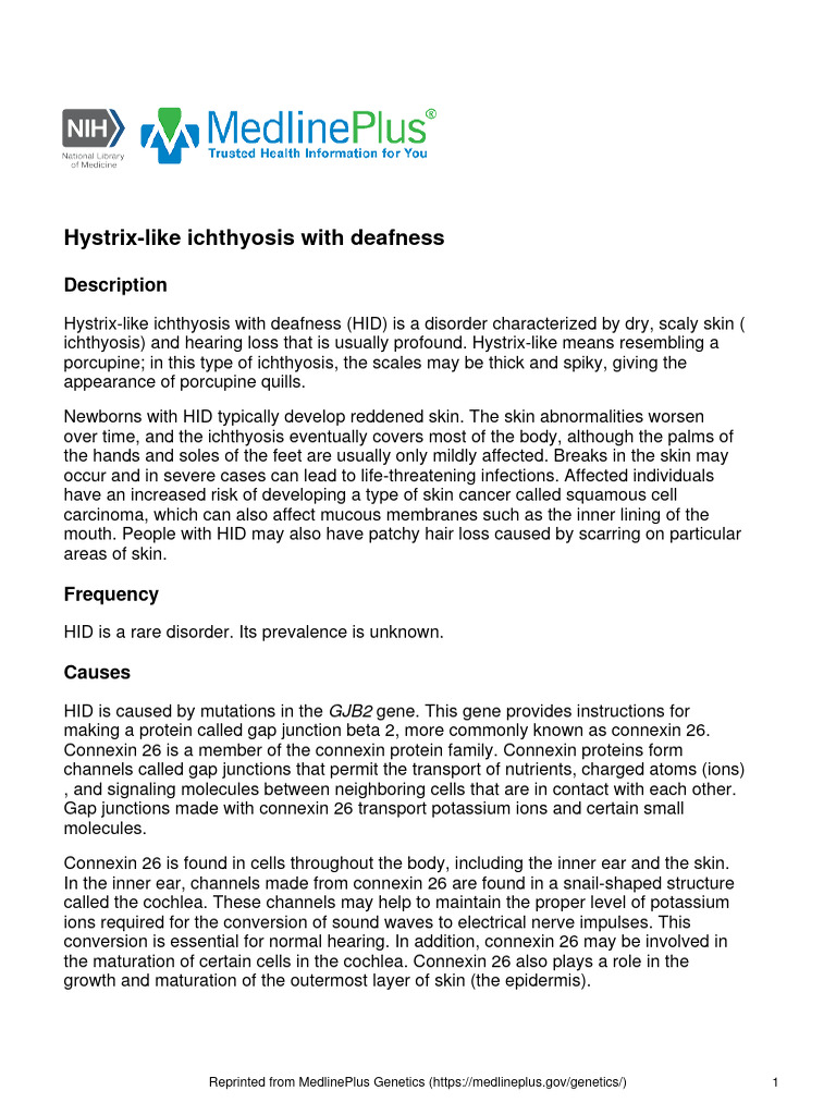 Hystrix Like Ichthyosis With Deafness | PDF | Hearing Loss | Mutation