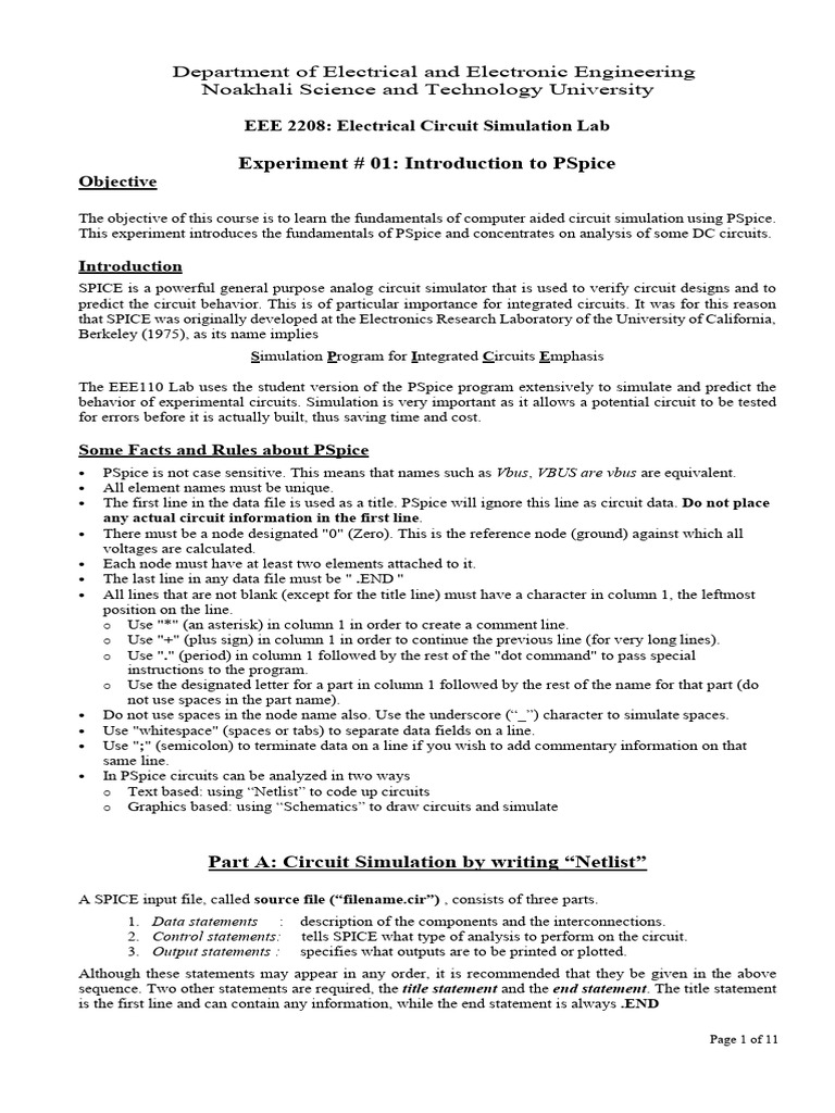 Exp 1 | PDF | Electrical Network | Spice