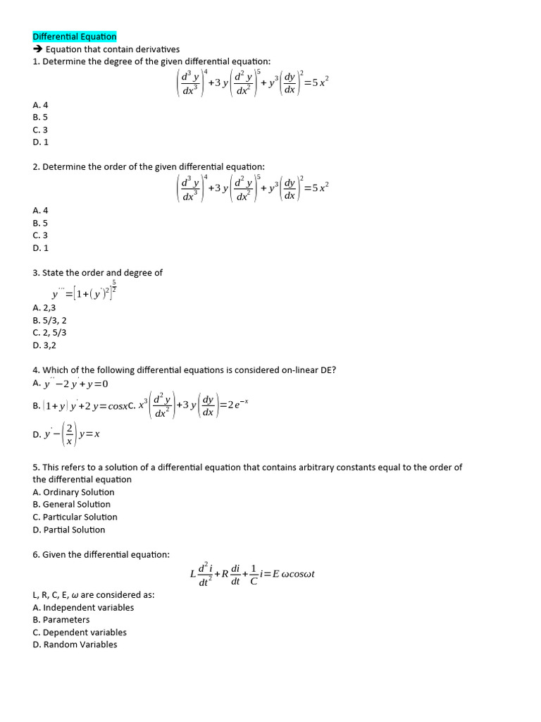 Math Sample Problems 01 | PDF | Equations | Differential Equations