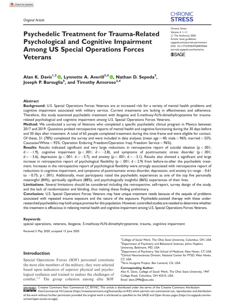 Psychedelic Treatment For Trauma Related Psychological and Cognitive Impairment Among US Speical ...