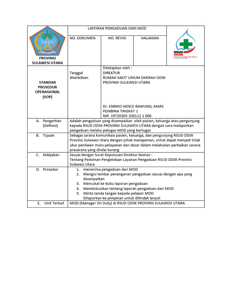 Sop Pengaduan Mop Pdf