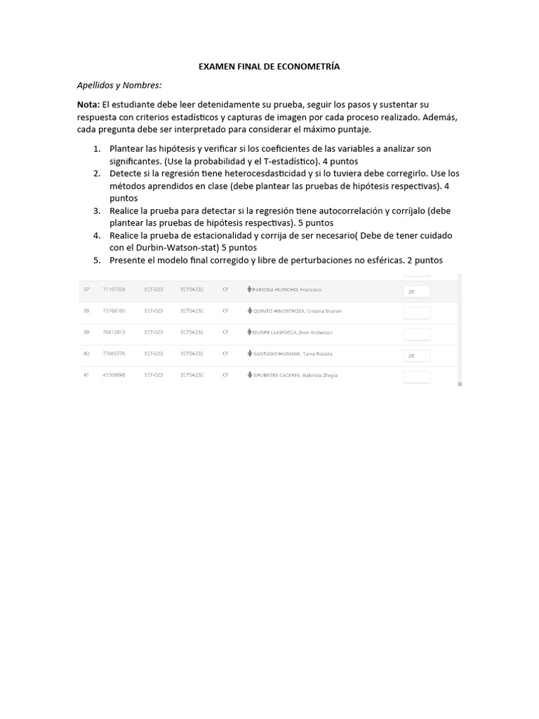 Examen Final de Econometría | PDF