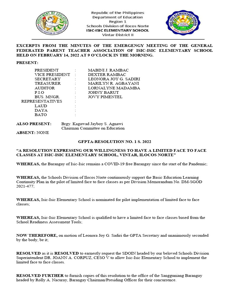 Pta Resolution | Download Free PDF | Educational Organizations | The ...