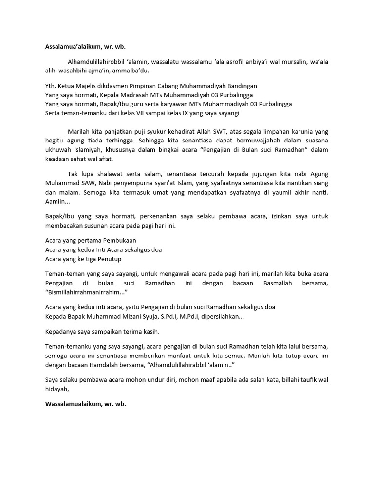 Pengajian Ramadhan MTs Muhammadiyah | PDF