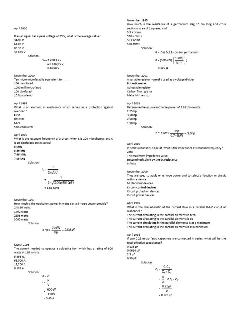 Electronics Sample Problems 01 | PDF | Electrical Network | Electrical Resistance And Conductance