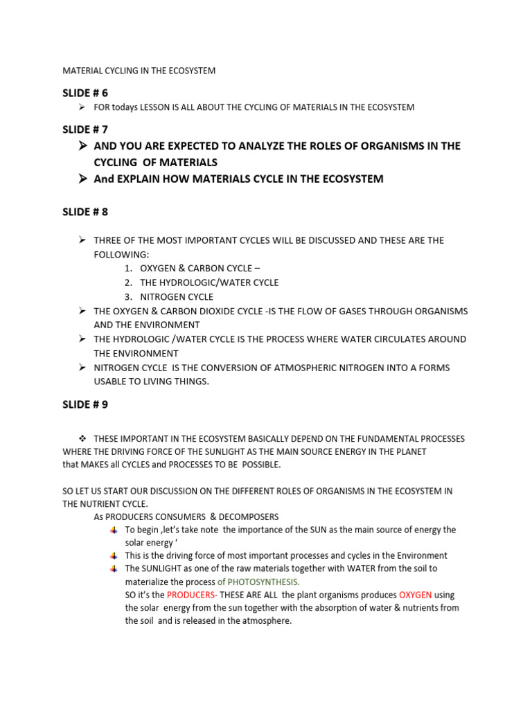 Material Cycling in The Ecosystem | PDF | Water | Ecosystem