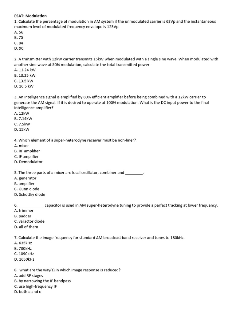 EST Sample Problems 08 | PDF | Frequency Modulation | Modulation