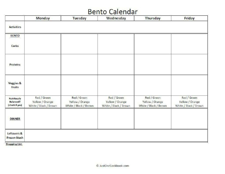 Bento Calendar | PDF