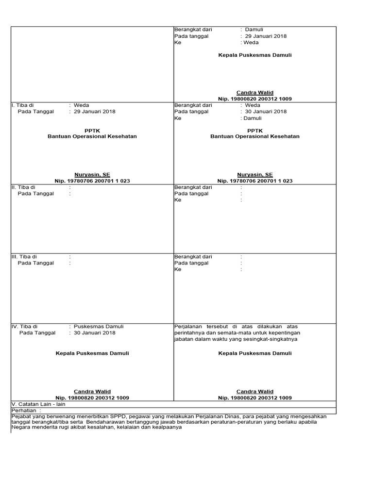 SPPD Lampiran 2018 Bendahara | PDF