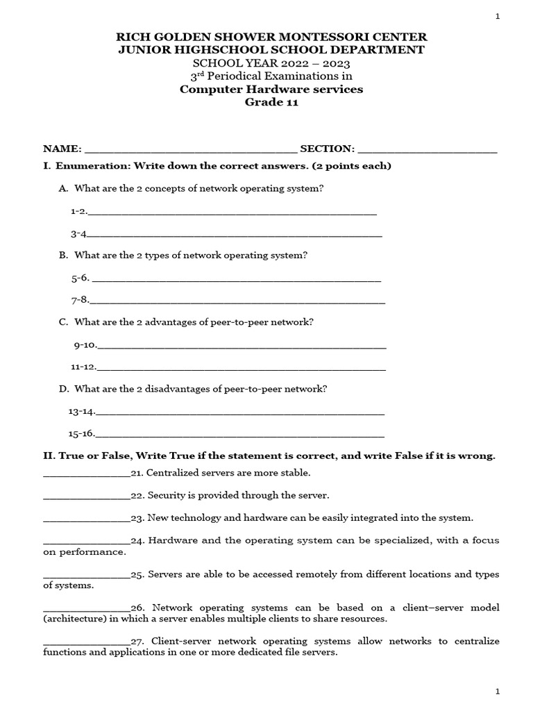 3rd Periodical Examination - CHS 11 | PDF | Peer To Peer | Server (Computing)