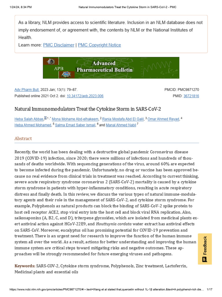 Natural Immunomodulators Treat Cytokine Storm in Covid, Sepsis, Etc ...