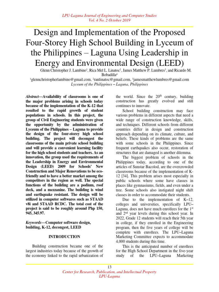 Design and Implementation of The Proposed Four Storey High School ...