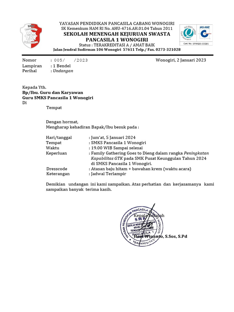 Undangan Family Ghatering Goes To Dieng | PDF