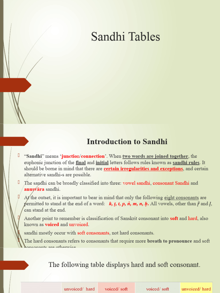 Sandhi Tables | PDF | Consonant | Languages Of Asia