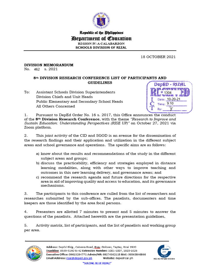 Division Memorandum No. 462, S. 2021 | PDF | Learning | Distance Education