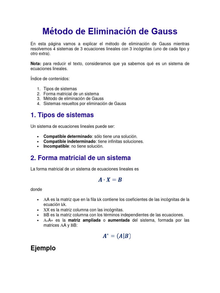 Método de Eliminación de Gauss | PDF | Matriz (Matemáticas) | Ecuaciones