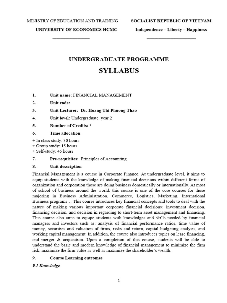 Financial Management Syllabus Overview | PDF | Economics | Economies