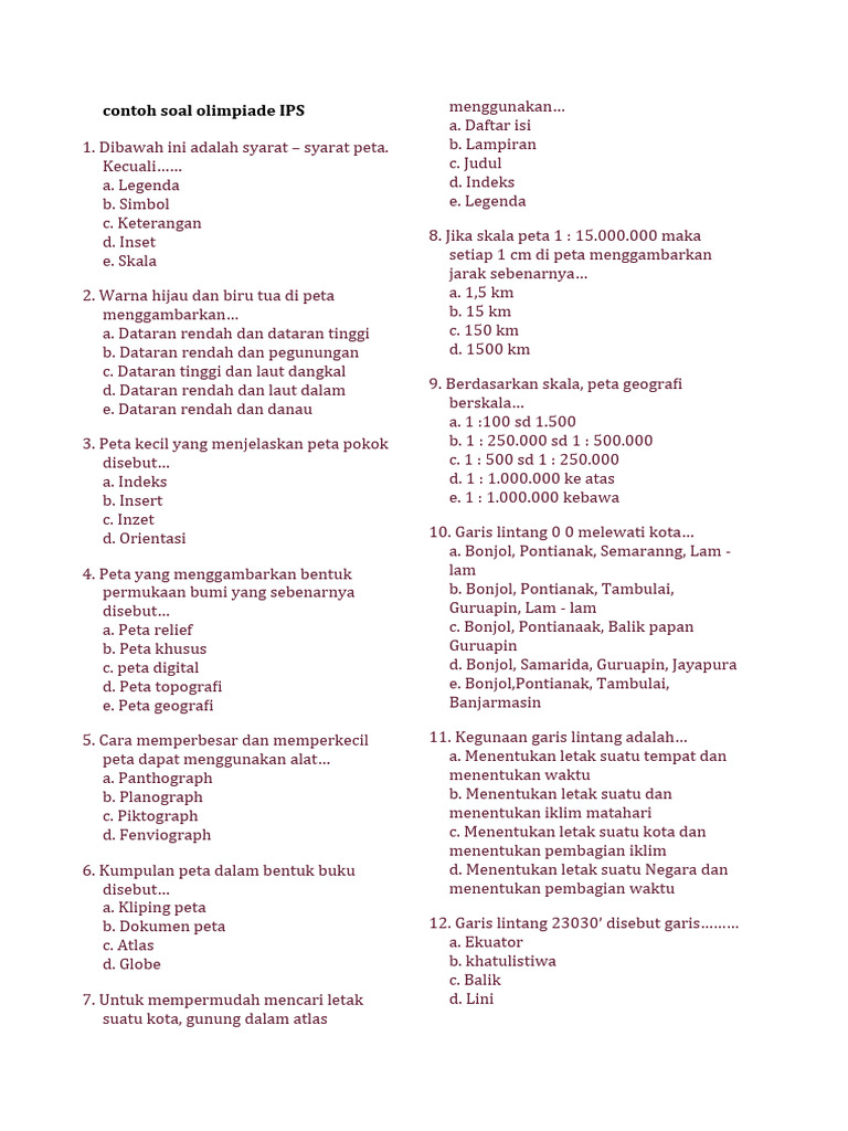 Contoh Soal Olimpiade IPS SD | PDF