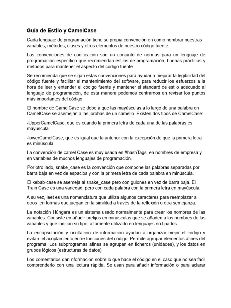 Camel Case | PDF | Lenguaje de programación | Archivo de computadora