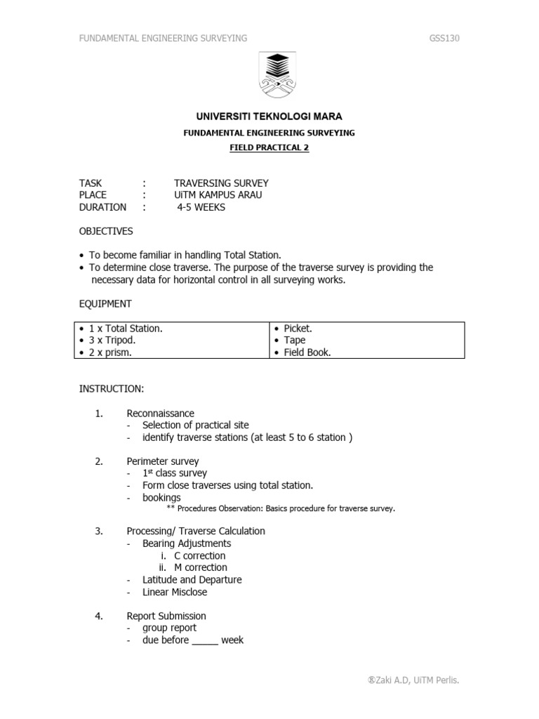 Practical Handout 2 GSS130-Traversing Surveying | PDF