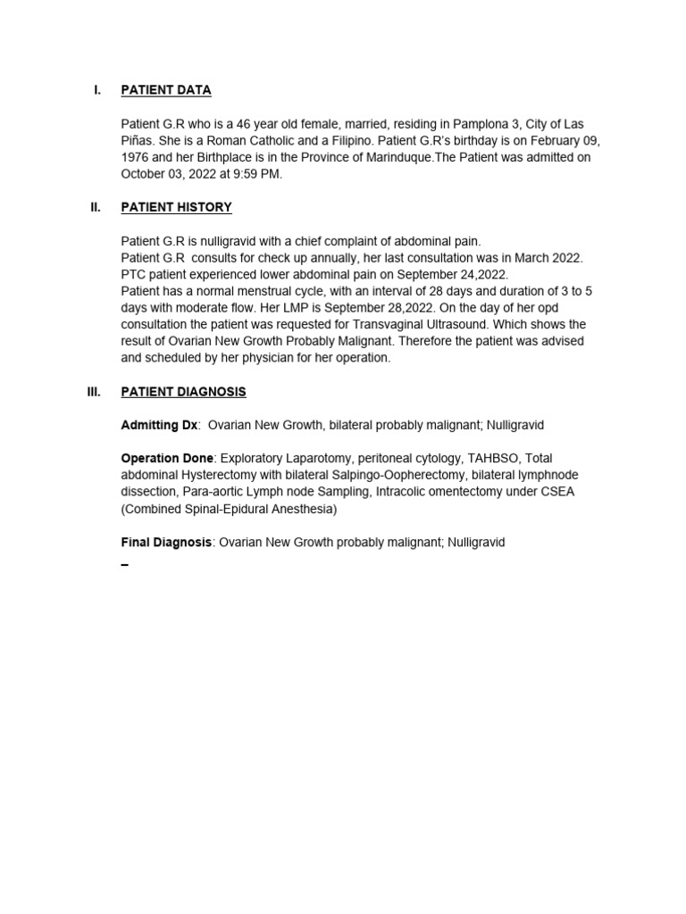 CASE PRESENTATION ONG Edited | PDF | Menstrual Cycle | Ovary