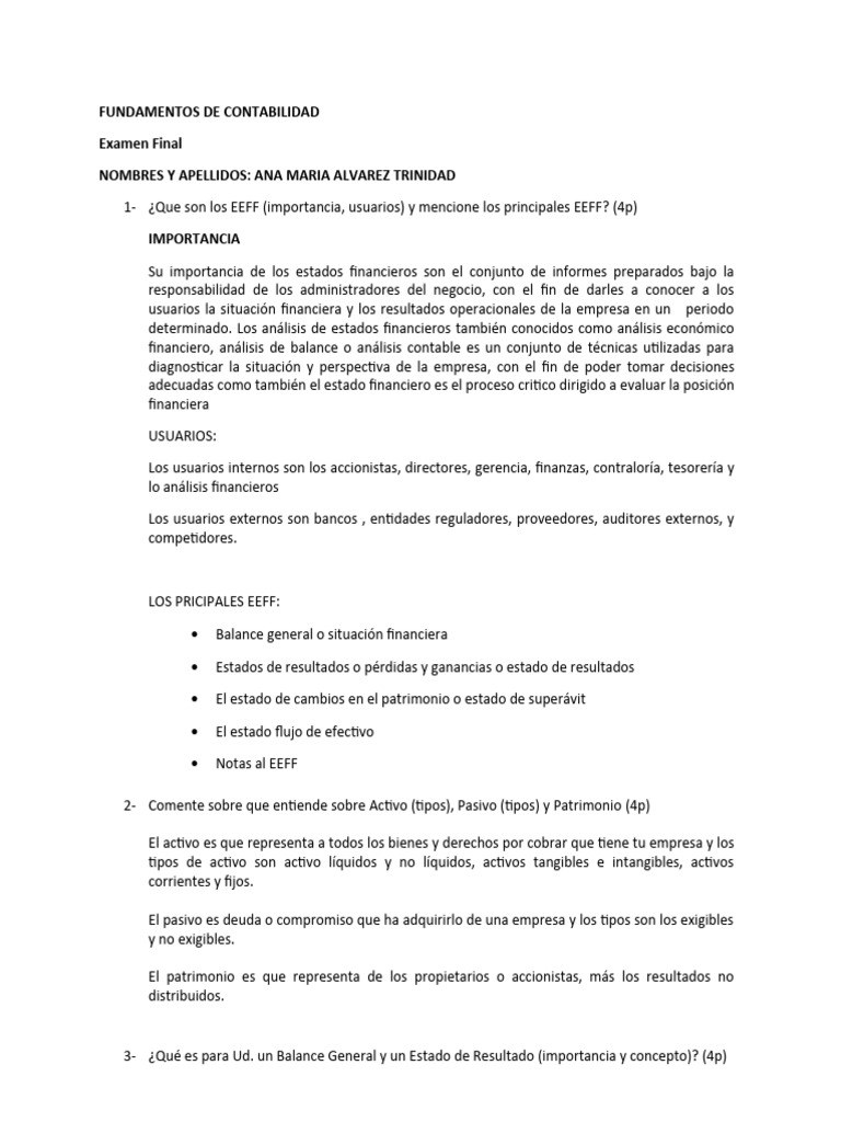 Examen - Final - Fundamentos de Contabilidad | PDF | Contabilidad | Estado financiero