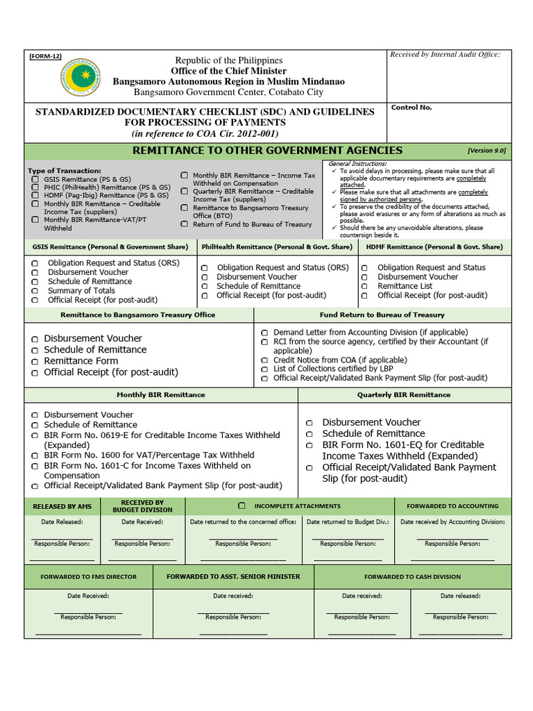 Form 12 Remittance To Other Government Agencies | Download Free PDF ...