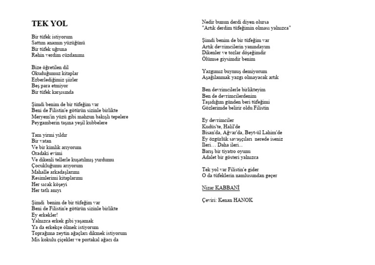 Tek Yol (Ümmü Gülsüm) | PDF