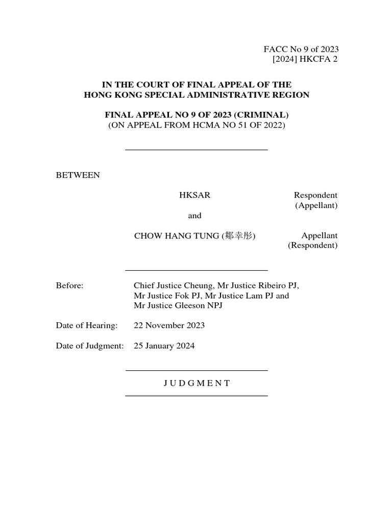 Chow Hang Tung Court of Final Appeal Judgement 25.1.24 | PDF ...