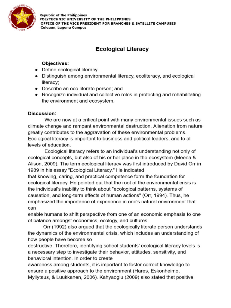 Ecological Literacy | PDF | Sustainability | Ecology