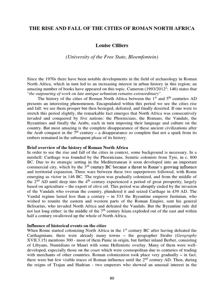 Cilliers 2016 The Rise and Fall of The Cities of Roman North Africa | PDF | Carthage | Ancient Rome